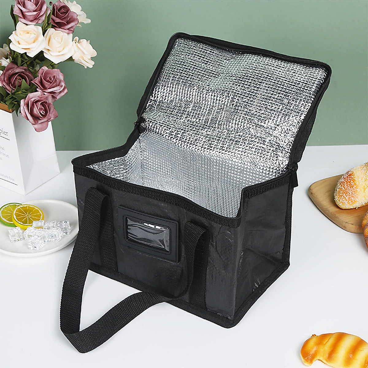 Large Insulated Cooler Bag, Foldable Lunch Bag, Reusable Grocery Bags, Insulated Grocery Bags, Tote Bag, Shopping Bags for Groceries, Food Delivery Bag for Camping Picnics (13.77 * 9.05 * 10.23in)