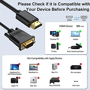 HDMI to VGA Cable 6 Feet, HDMI to VGA Uni-Directional 1080P HD Video Cord Compatible for Computer, Desktop, Laptop, PC, Monitor, Projector, HDTV and More (1.8M)