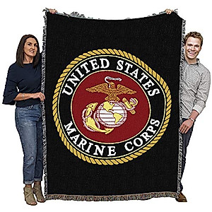 Pure Country Weavers US Marine Corps - Emblem Blanket - Gift Military Tapestry Throw Woven from Cotton - Made in The USA (72x54)