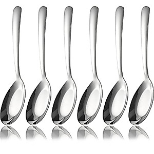Soup Spoons Stainless Steel Soup Spoons Set of 6 Long Handle Dinner Spoons Silver Asian soup spoon for Ramen Thai Miso (SP01)