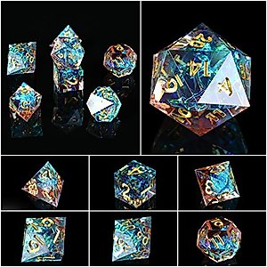 AUSPDICE DND Dice Set Handmade 7Pcs Sharp Edge Dice for Dungeons and Dragons TTRPG Games(Mix Blue&Brown Color)