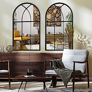 ironsmithn Arched Mirror, 41.3"x24" Windowpane Mirror, Window Finished Metal Mirror, Black Grid Mirror for Decor Living Room Fireplace Entryway Bedroom Hallway