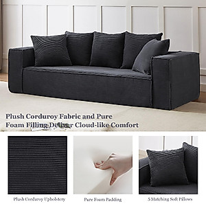 KIVENJAJA 88.97”W Corduroy Sofa Couch with 5 Pillows, Modern 3 Seater Comfy Cloud Couches for Living Room Apartment Office Small Space, No Assembly Required, Black