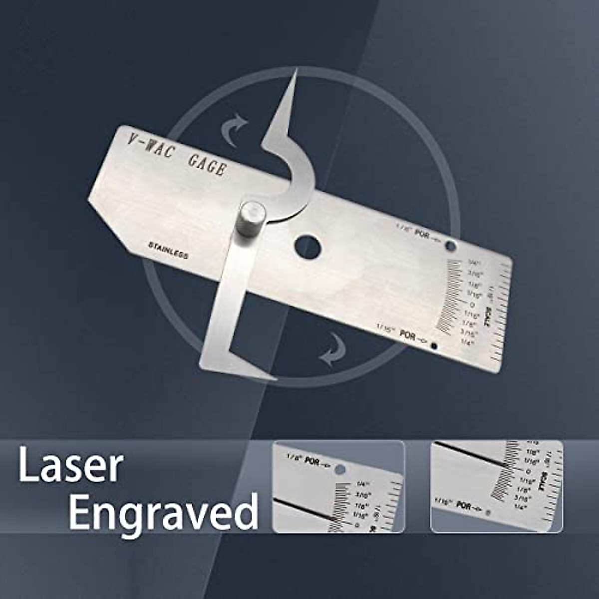 WeldingStop V-WAC Undercut Gauge Biting Edge Welding Guage for Welder Inspection Single Weld Gauge Measure Inspection Tools Porosity Size/amount Inspection Tools Inch Stainless Steel