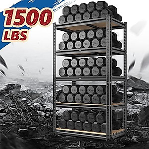 REIBII Storage Shelves Heavy Duty,5 Tier Adjustable Metal Shelving Unit Utility Rack Shelf for Garage Pantry Warehouse Closet Kitchen 12" D x 28" W x 60" H