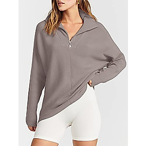 ANRABESS Women's Oversized Half Zip Sweaters 2023 Fall Quarter Zip V Neck Collared Long Batwing Sleeve Casual Loose Baggy Slouchy High Low Hem Knit Wram Tunic Sweater Winter Trendy 758hongxing-M