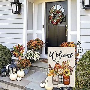 CROWNED BEAUTY Fall Welcome Garden Flag Floral Thankful 12×18 Inch Double Sided Vertical Rustic Farmhouse Yard Seasonal Holiday Outdoor Decor CF234-12