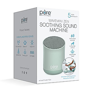 Pure Enrichment® Wave™ Mini Zen Soothing Sound Machine - Portable Sound Machine for Yoga Studios, Travel & Sleep - 6 Relaxing Sounds, Optional Timer & Rechargeable Lithium Battery (Tranquil Green)