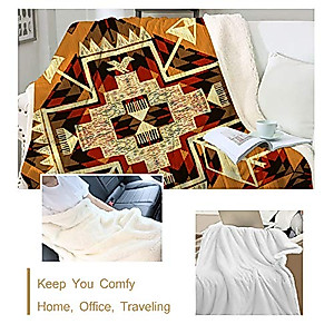Sleepwish Aztec Southwestern Soft Fleece Throw Blanket Hippy Sherpa Blanket Warm Soft Vibrant Western Decor for American West Inspired Bedroom, Orange and Gold Queen (90" X 90")