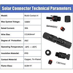 kimystam 16 PCS Solar Connectors with Spanners Solar Panel Cable Connectors 8 Pairs Male/Female(10AWG)