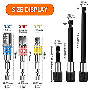 Flexible Drill Bit Extension Set 14 Pcs,Hex Shank Drill Bit Holder Extension Set 3 Pcs,90°105°Right Angle Drill Bit Attachment,1/4 3/8 1/2"Impact Driver Rotatable Socket Adapter & Screwdriver Bit Set