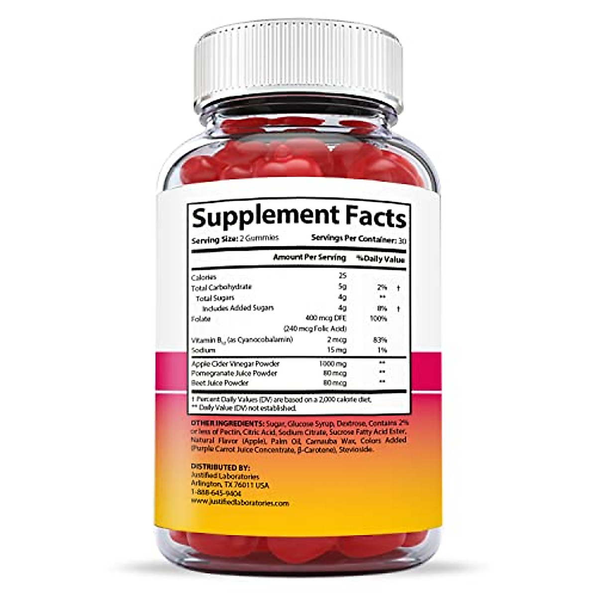 Justified Laboratories (10 Pack) Try Quick Keto ACV Gummies 1000MG with Pomegranate Juice Beet Root B12 600 Gummys