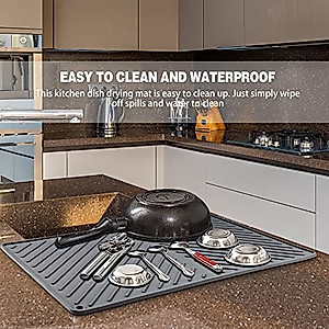 IYYI Silicone Dish Drying Mat XL(24" x 15") Dish Draining Mat for Kitchen Counter, Easy Clean, Heat Resistant, Large Drainer Mat (Gray)