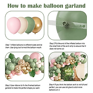 163Pcs Safari Balloon Garland Arch Kit, Animal Print Sage Green Jungle Balloons for Wild One Baby Shower Birthday Decorations Girl Boy Woodland Wedding Bridal Party Supplies