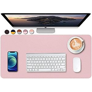 SUJAYU Dual Sided PU Leather Desk Pad, Mouse Pad, Office Desk Mat, Non-Slip Laptop Desk Pad, Waterproof Desk Writing Pad for Office and Home (23.6" x 11.8", Pink+Light Blue)