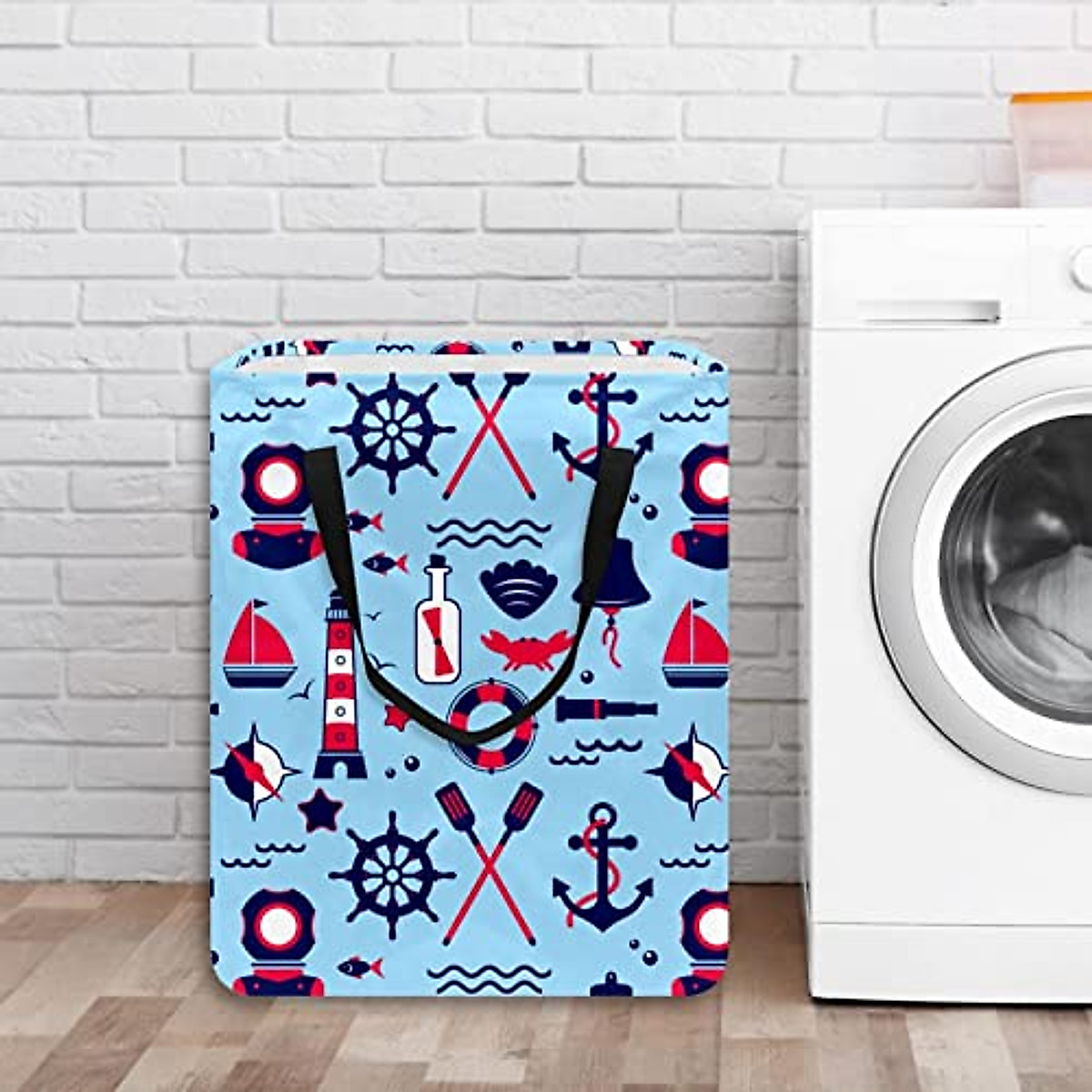 DJROW Laundry Basket Vector Pattern of Anchor Sailboat Shape and Line Collapsible Laundry Hamper for Bathroom Bedroom Home Toys and Clothing Organization