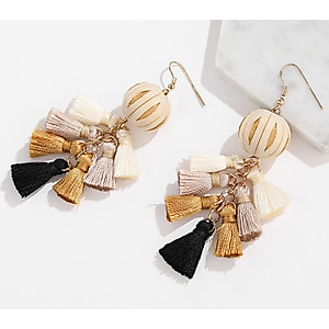 Bohemian Layered Tassel Earrings - Handmade Thread Tassel Dangle Earrings with Wooden ball for Sister, Lover… (Colorful A)