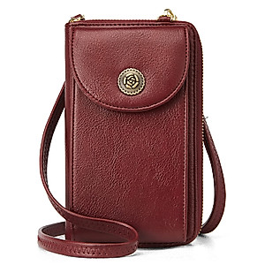 BROMEN Small Cell Phone Purse Crossbody Bags for Women Vegan Leather Wallet Purse with Credit Card Holder Red