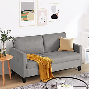 GRACFORCE 57" W Loveseat Sofa Couch w/ 2 USB Charging Ports, Mid Century Modern Fabric Love Seat Furniture for Living Room, 2-Seater Small Couches for Small Spaces, Bedroom, RV (Light Grey)