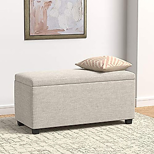 Amazon Basics Upholstered Storage Rectangular Ottoman and Entryway Bench, Beige, 35.5"W x 16.5"D x 17"H