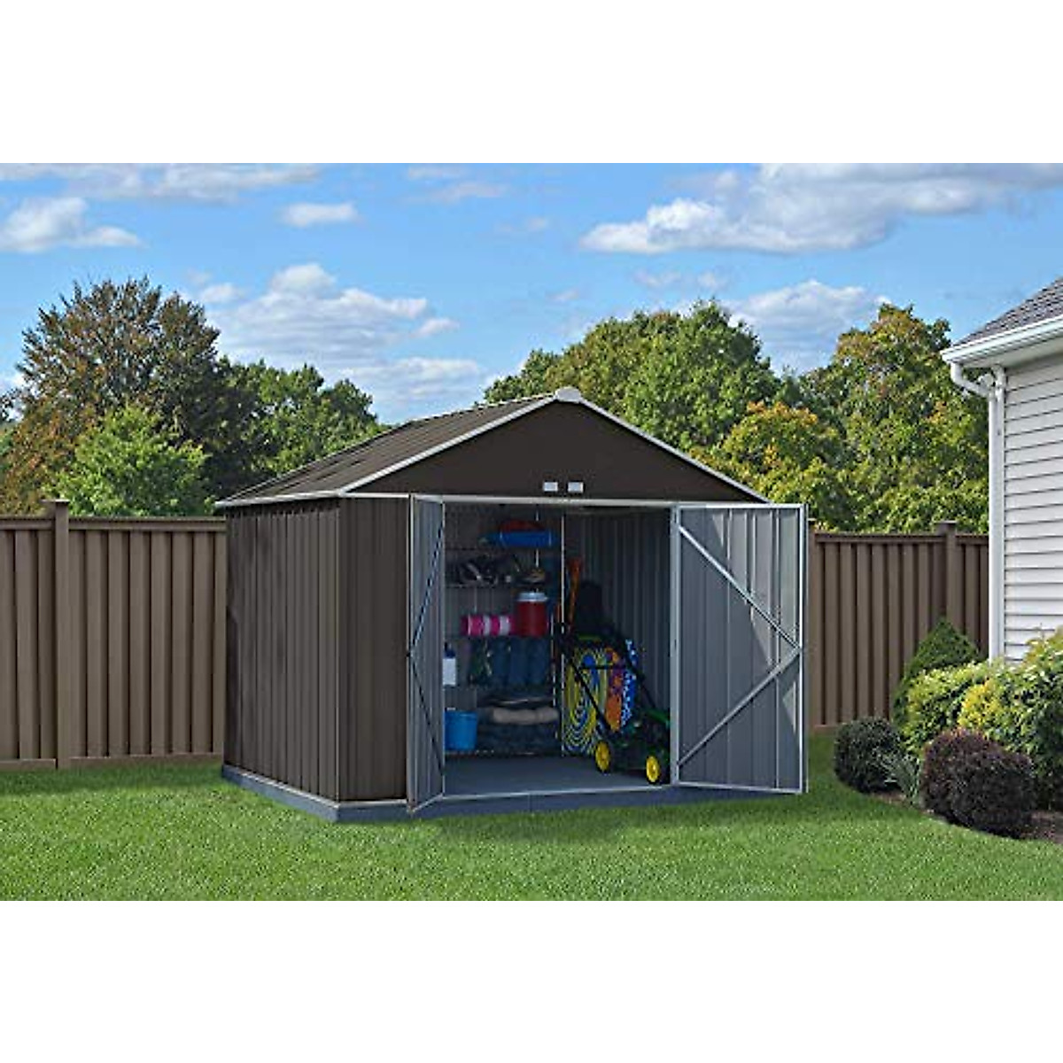 Arrow 10' x 8' EZEE Shed Charcoal with Cream Trim Extra High Gable Steel Storage Shed