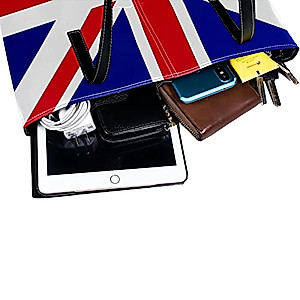 United Kingdom Flag Tote Bag for Women Girls, Leather Shoulder Bag with Inside Pockets, Zip Top Handbags