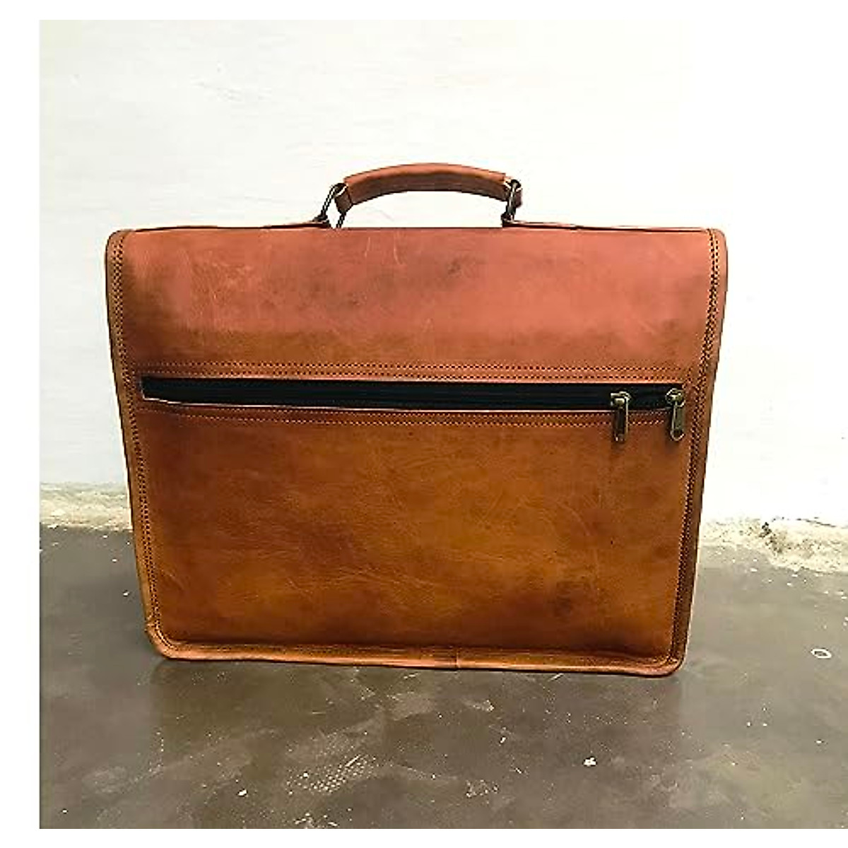 Mens Messenger Bag 15 Inch Vintage Rustproof Genuine Leather Briefcase Large Leather Laptop Computer Bag Rugged Satchel Shoulder Bag, Brown