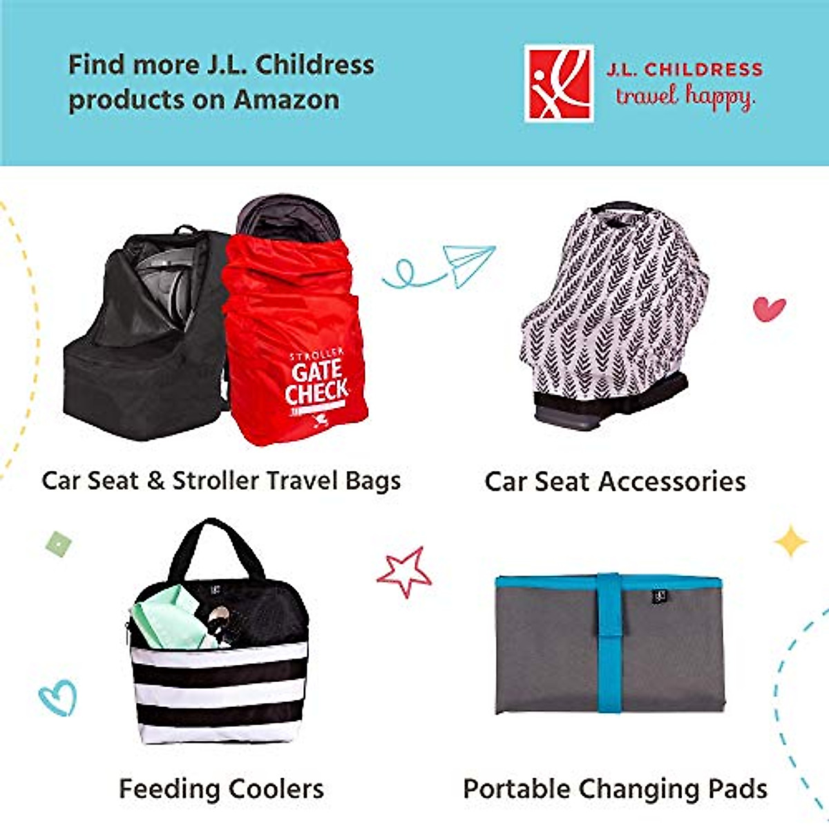 J.L. Childress Cargo 'N Drinks Parent Tray, Universal Stroller Organizer with Insulated Cup Holders, Folds into Stroller, Easy Velcro Attachment, Black with Chevron Interior