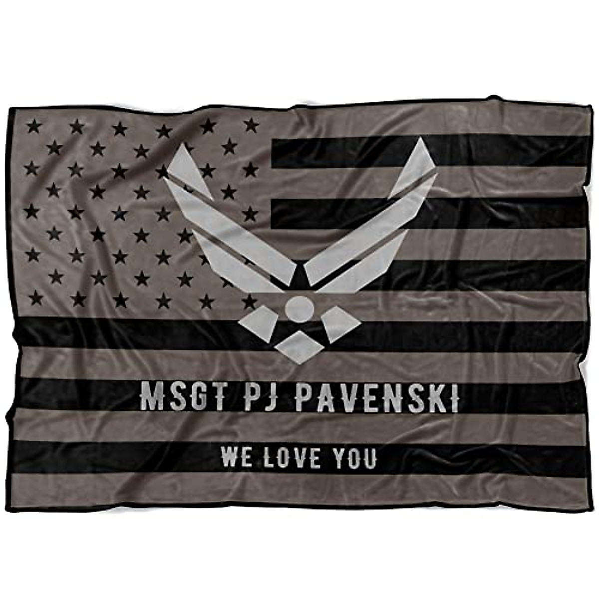 Tiche Personalized US American Flag Fleece Sherpa Blanket Customizable Blanket Deployment Gifts Army Military Veteran Retirement Gifts