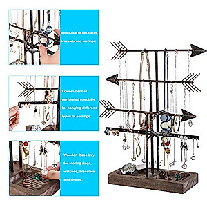 Urban Deco Arrow Jewelry Organizer Stand 4-Tier Black Jewelry Stand Necklace Organizer With Wooden Ring Holder For Jewelry Display Bracelet Holder Stand Earring Organizer For Girls - Black