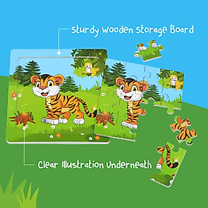 6 Packs Wooden Animals Jigsaw Puzzle, Early Educational Learning Toys Set Preschool Puzzles for 2-5 Years Old Kids