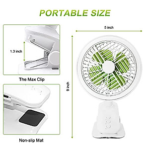 VOLLUCK Stroller Fan Clip on Rechargeable Battery Operated Portable Small Mini Fan with LED Light, 2000mA Long Lasting Handheld Powered Fan on for Baby, Travel, Indoor, Car Seat