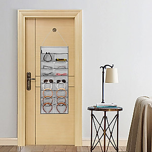 ANZORG Wall Hanging Headband Organizer Ribbon Hair Hoops Storage Hairbands Hair Accessory Holder with Clear Pockets (GREY-16 POCKETS)