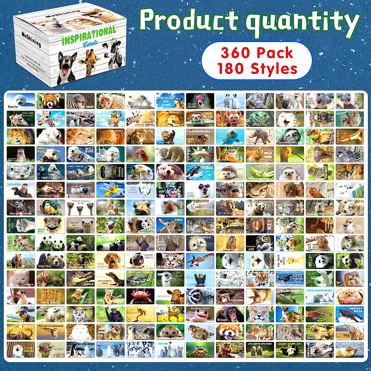 Fun Animal Motivational Quote Cards 360 Counts Encouragement Inspirational Kindness Appreciation Gratitude Business Cards Size Kindness Cards Gifts for Employees Students Teachers Kids…