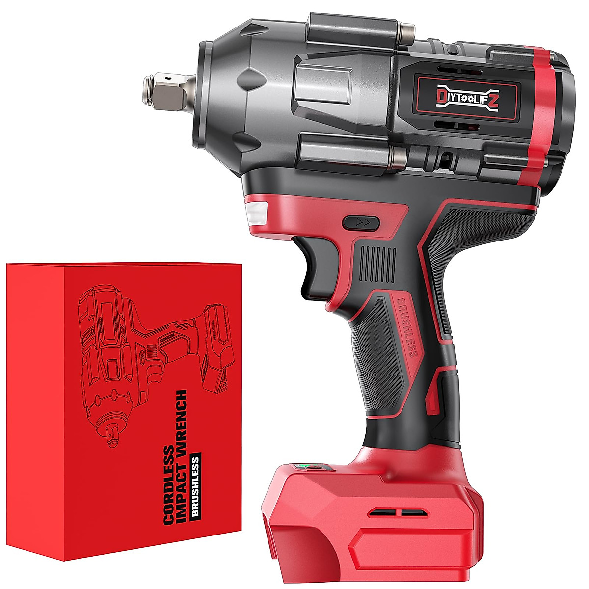 Cordless Impact Wrench 1/2 inch for Milwaukee M18 Battery, 900Ft-lbs(1200N.m) High Torque Brushless Electric Impact Wrench Gun, Power Impact Driver with 4-Mode Speed, LED Work Light(no battery)