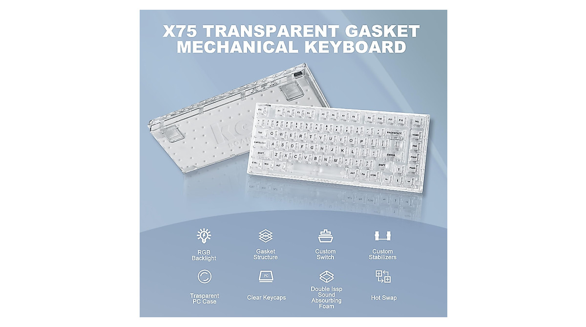 YUNZII X75 Custom Mechanical Keyboard with RGB Backlit Gasket Mount