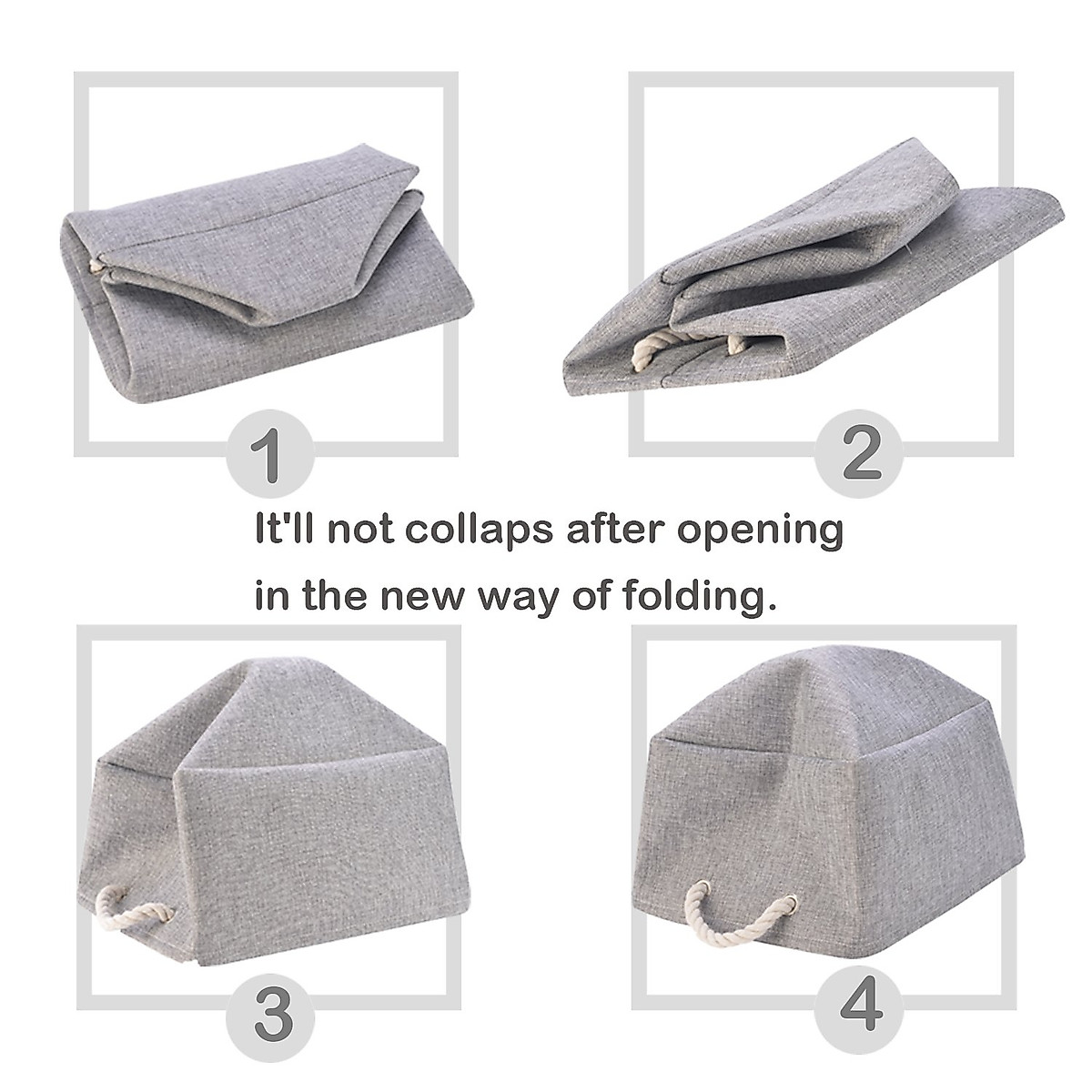 Collapsible Storage Basket Bins, Decorative Foldable Rectangular Linen Fabric Storage Box Cubes Containers with Handles- Large Organizer For Nursery Toys,Kids Room,Towels,Clothes, Grey 16Lx12Wx7.9H