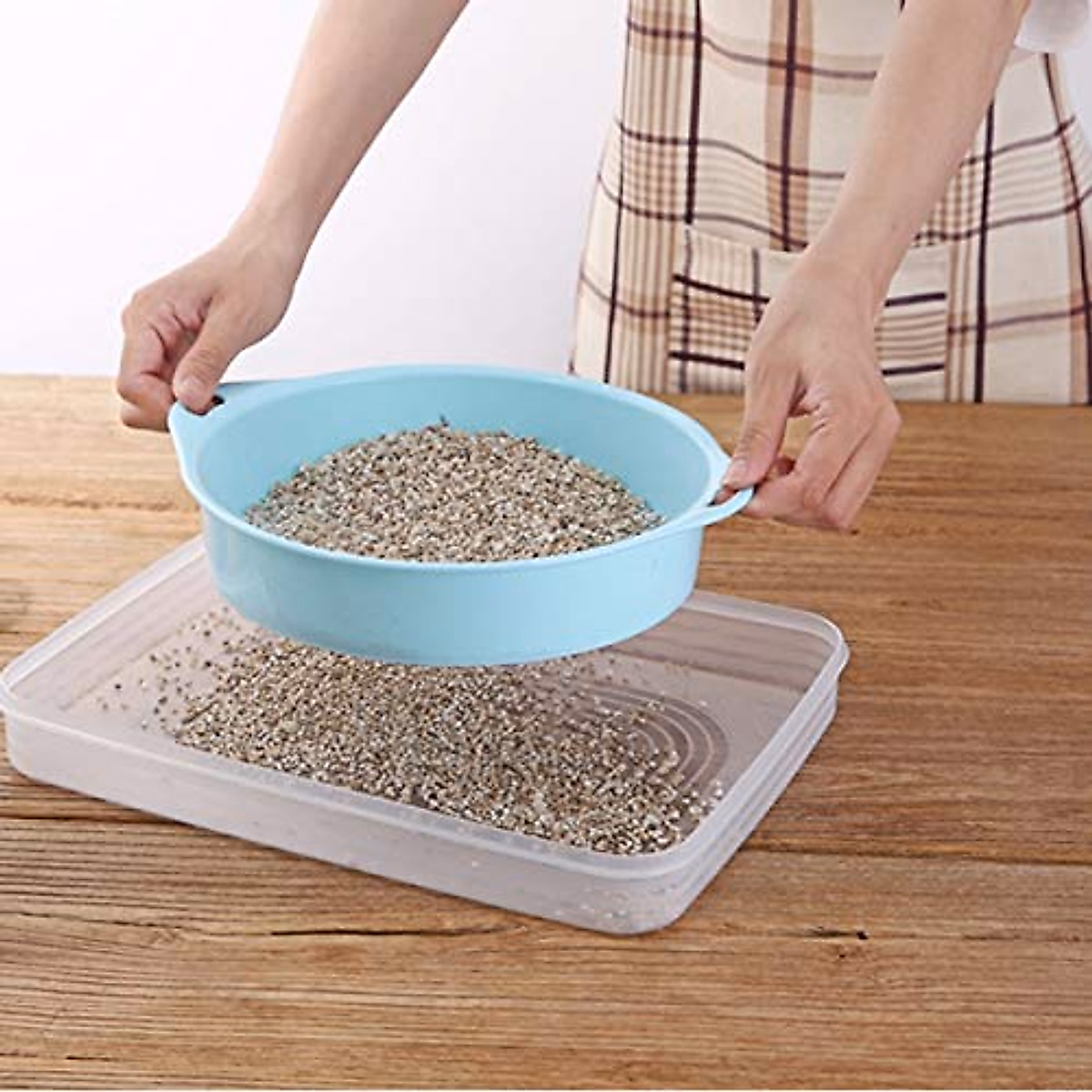 Yardwe Garden Sieve，4PCS Plastic Mesh Soil Sieve Mesh Screen with Handle, Sifting Pan for Home Plant Gardening Round Shaped(Blue)