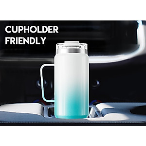 Meoky 40oz Tumbler with Handle, Stainless Steel Travel Mug with 2-in-1 Straw and Sip Lid, Vacuum Insulated Coffee Mug, 100% Leak Proof, Keeps Cold for 34 Hours or Hot for 10 Hours (Azure)