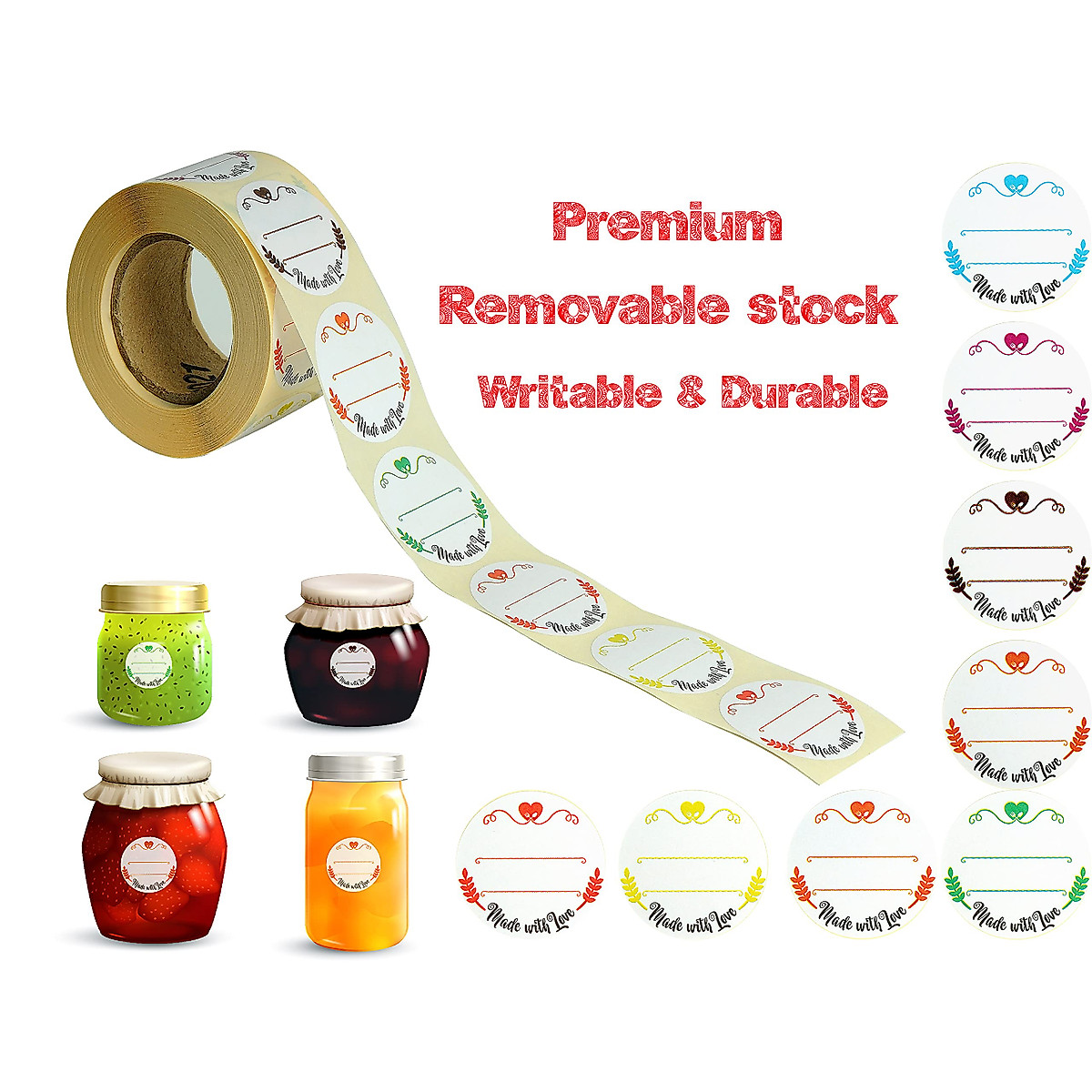 Seemy Food Labels 500 Pcs 8 Colors Labels for Containers, Stylish Design for Freezer Containers, Perfect Canning Labels, Jar Labels, Kitchen Labels, Removable Labels