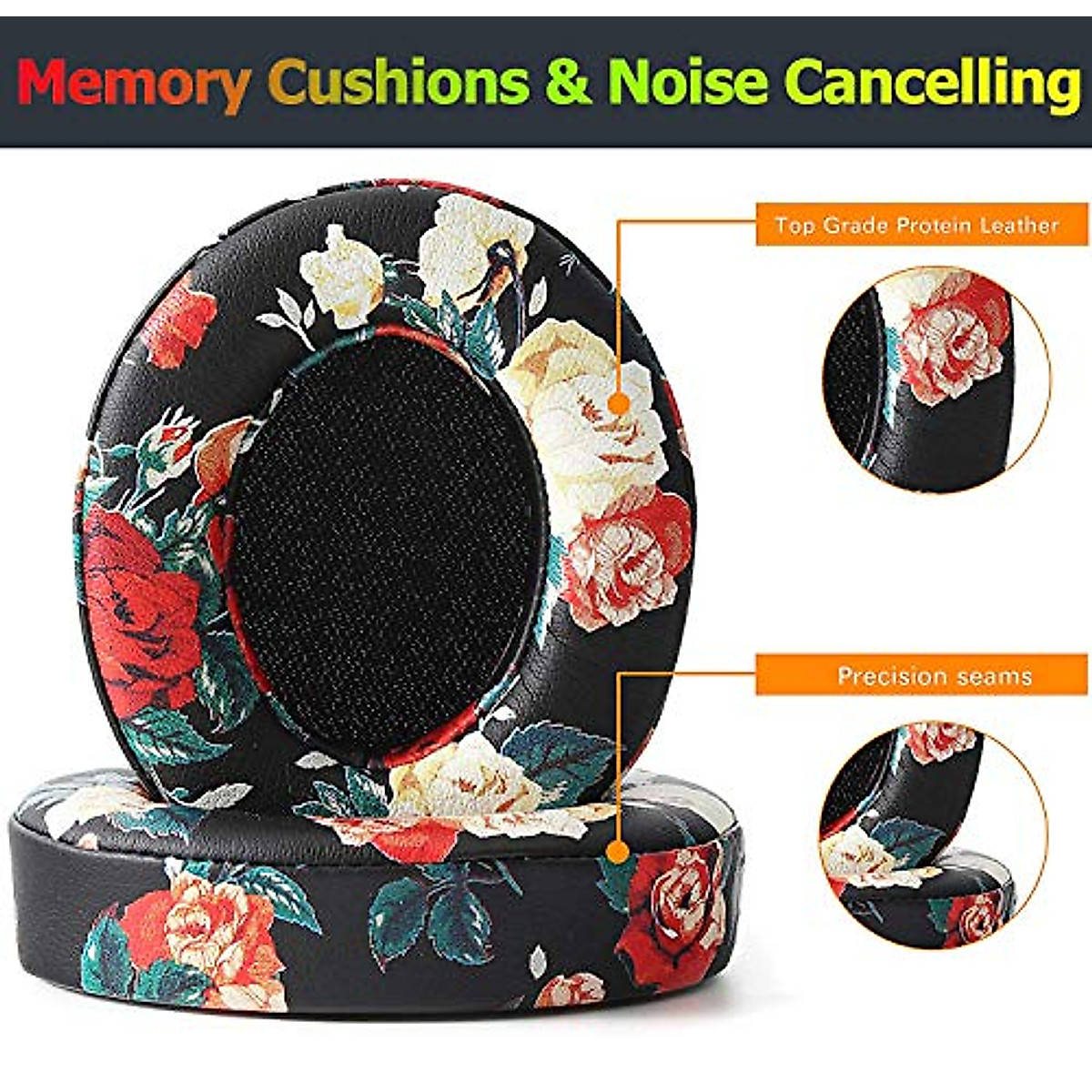 Beats Studio 3 Ear Pads, BUTIAO Replacement Protein Leather Earpads Memory Foam Ear Cushion Cups Repair Parts for Beats Studio 3 Studio 2 Wireless Wired Headphones by Dr.Dre - Black Floral