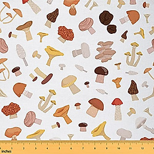Mushroom Fabric by The Yard, Kawaii Cartoon Themed Decorative Fabric, Farmhouse Botanical Upholstery Fabric, Natural Wild Plants Waterproof Fabric for Quilting Sewing, 1 Yard, Colorful