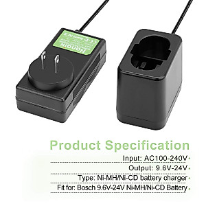 Hanaix 3.5Ah Battery Charger for Bosch 24V Ni-MH Battery Compatible with Bosch BAT030 BAT031 BAT240 BAT299 5102607 335561 2607335 335448 (Battery and Charger Include)