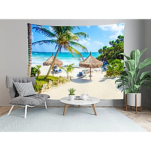 Loccor 9x6ft Tropical Beach Tapestry Backdrop Sea Landscape Deckchair Palm Hawaii Luau Bedroom Aesthetic Garden Classroom Home Wall Hanging Kids Adults Living Room College Dorm Apartment Decor