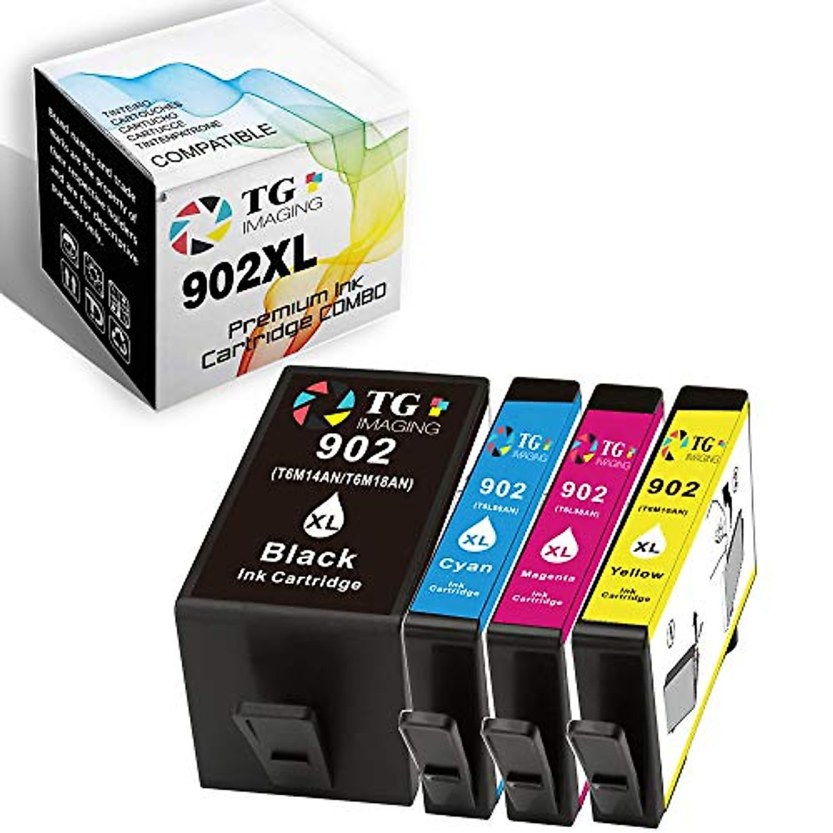 TG Imaging |Upgraded Chips Compatible 902XL Ink Cartridge for HP 902 |4 Pack, BCYM| Sets, Work in Officejet 6950 6960 Printer