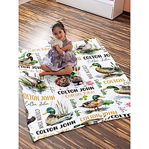 Buyyet Personalized Mallard Duck Custom Fleece Flannel Gift Blanket with Name Lightweight Soft Throw Blanket Cute Cozy Blanket for Bed Couch Travel Outdoor 30''x 40'' for Baby/Pets