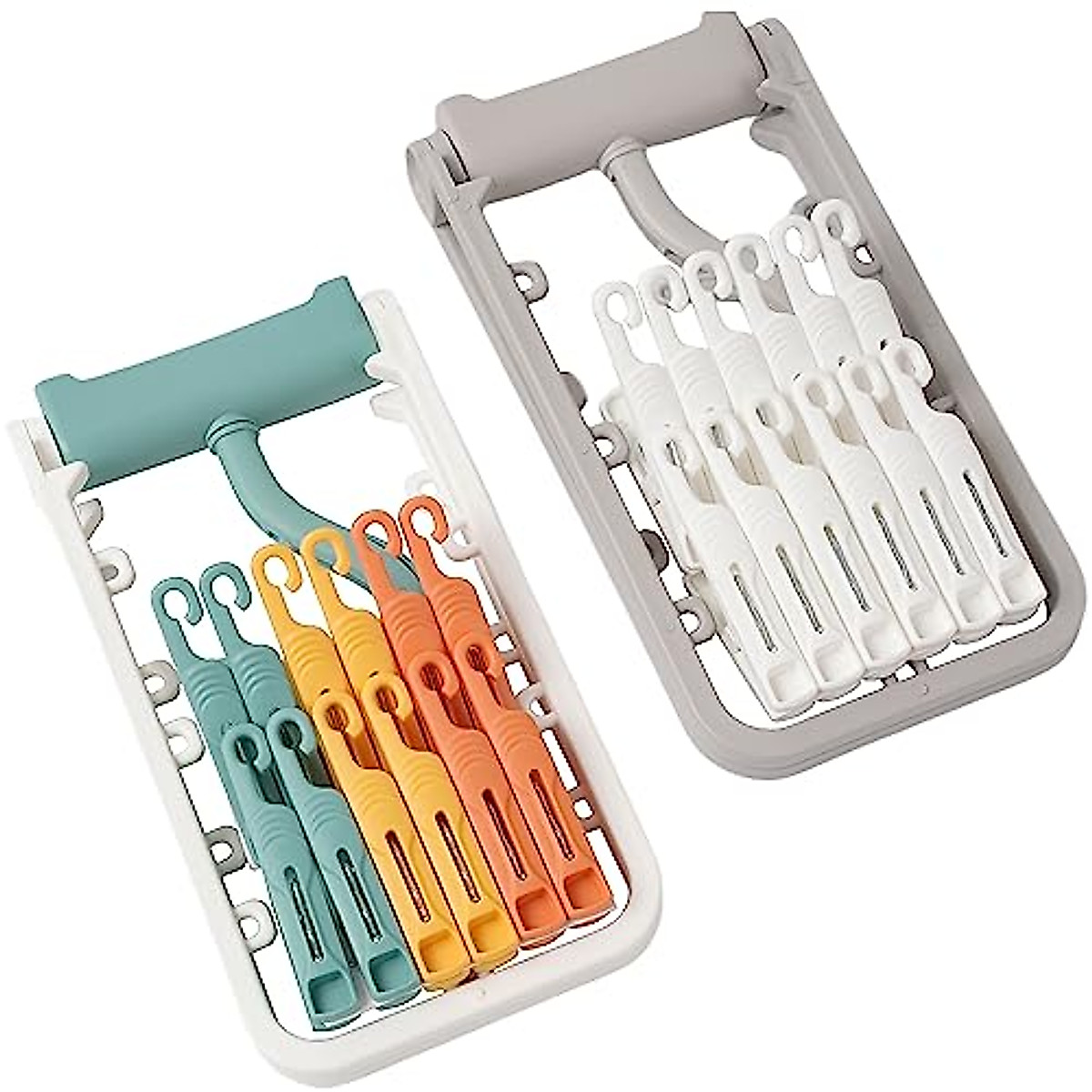 Foshine Clothes Drying Racks 2 Pack Grey Colour Small Folding Portable Underwear Hangers with Clips Socks 12 Clips 360° Rotatable Hook for Drying Towels Bras Baby Clothes Gloves Plast