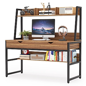 Tribesigns Large Computer Desk with Bookshelf and Drawers, Writing Desk Gaming Gamer Table with Storage and Hutch, 47 “Wood and Metal Craft Table for Home Office