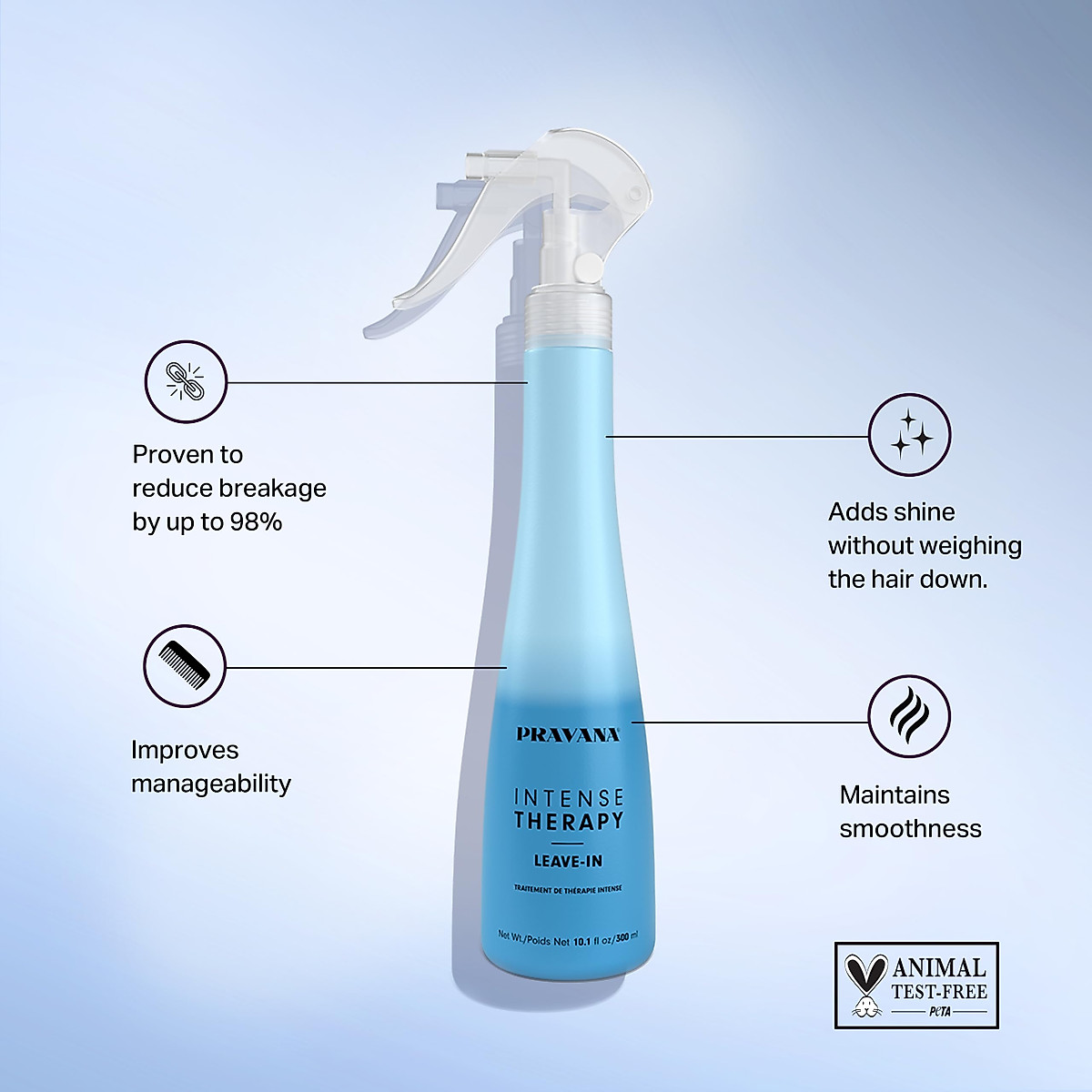 PRAVANA Intense Therapy Leave-In Conditioner Spray Treatment & Detangler | Instantly Detangles & Hydrates | Equalizes Hair Porosity | For All Hair Types | Strengthens & Softens Hair | 10.1 Fl Oz