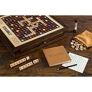 WS Game Company Scrabble Heirloom Edition with Rotating Solid Walnut Cabinet